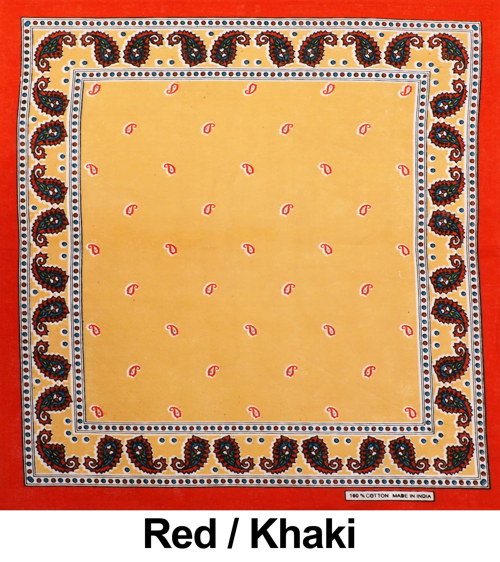 Red / Khaki Paisley Design Print Cotton Bandana (22 inches x 22 inches ...