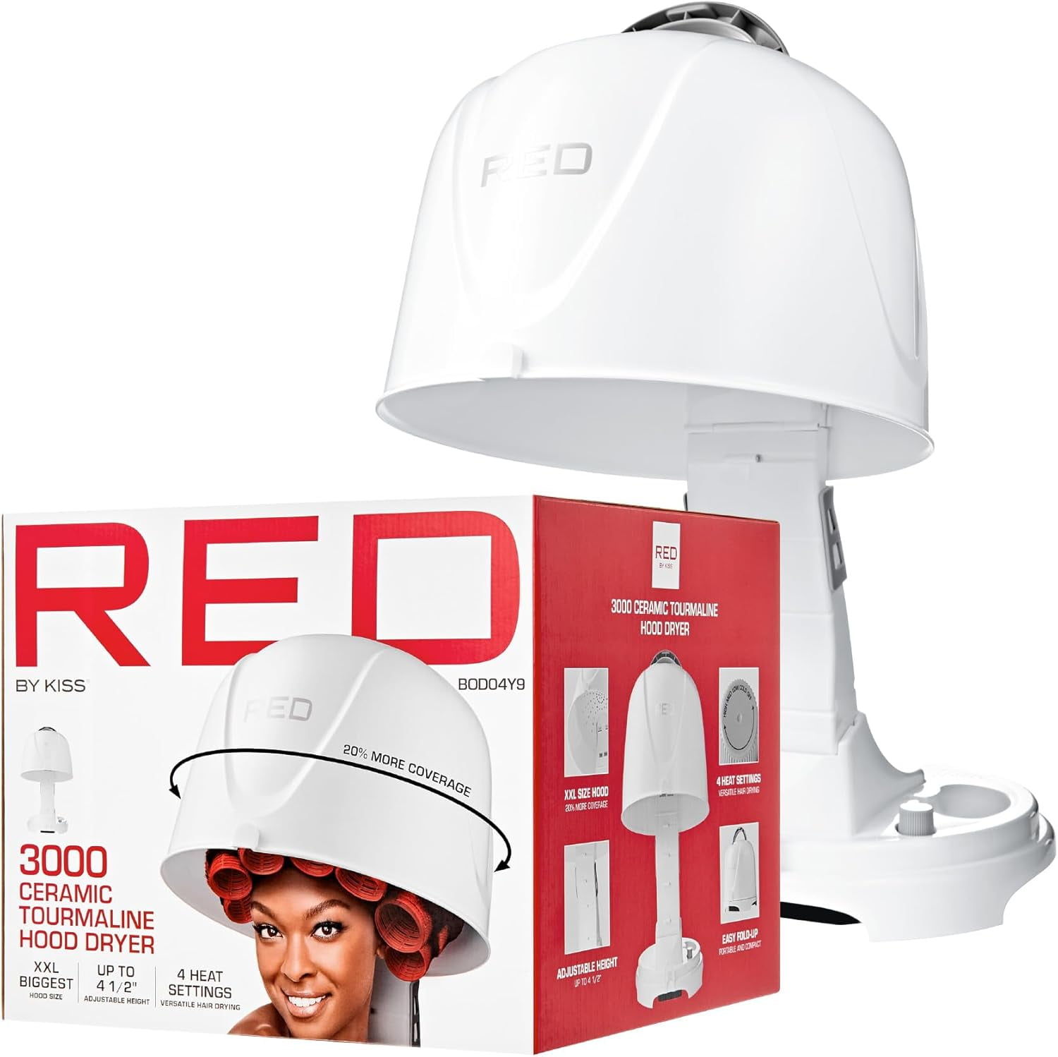 Red by Kiss 3000 Ceramic Tourmaline Professional Hood Dryer, 4 Heat ...