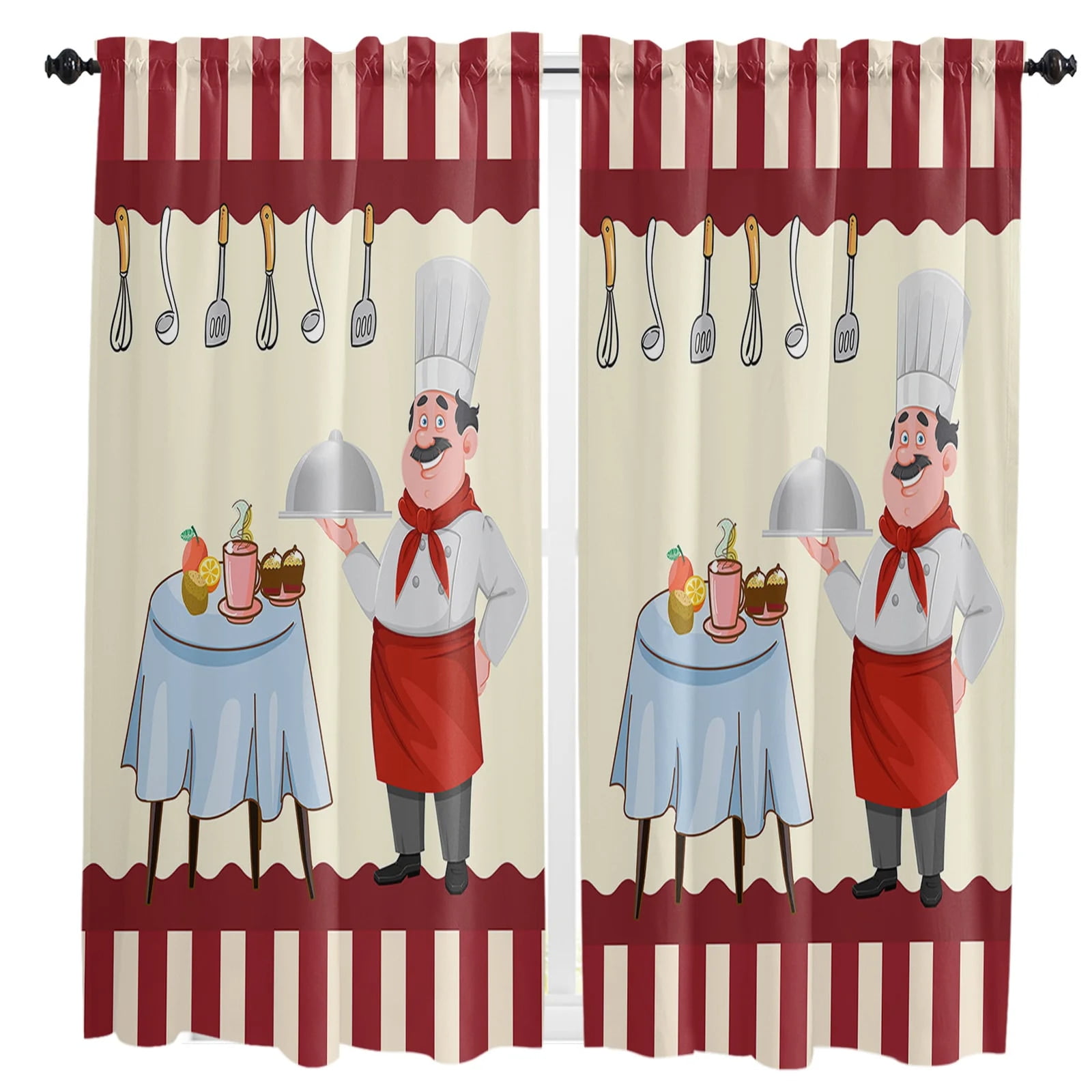 Red Kitchen Chef Knife And Fork Curtain Home Decoration Living Room ...