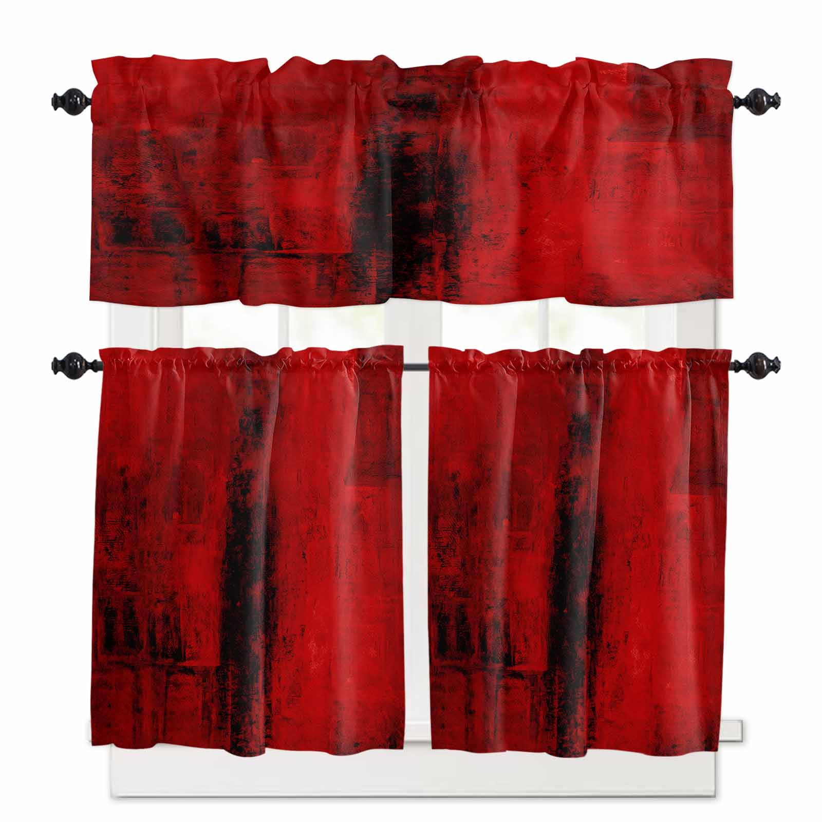 Red Kitchen Curtains and Valances Set, 3 Piece Kitchen Curtains Set 36 ...