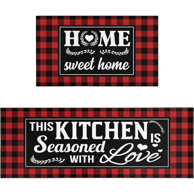 Walmart's Anti-Slip Red Buffalo Plaid Kitchen Mat Set, Comfortable ...