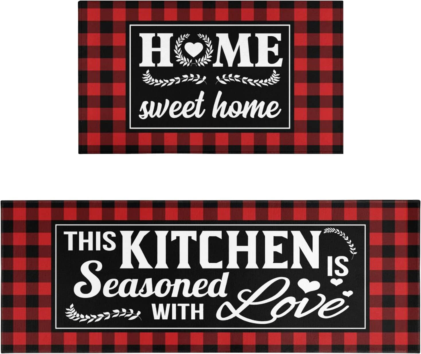 Red Kitchen Mat Rugs Sets of 2 Buffalo Plaid Kitchen Rug Washable Non ...
