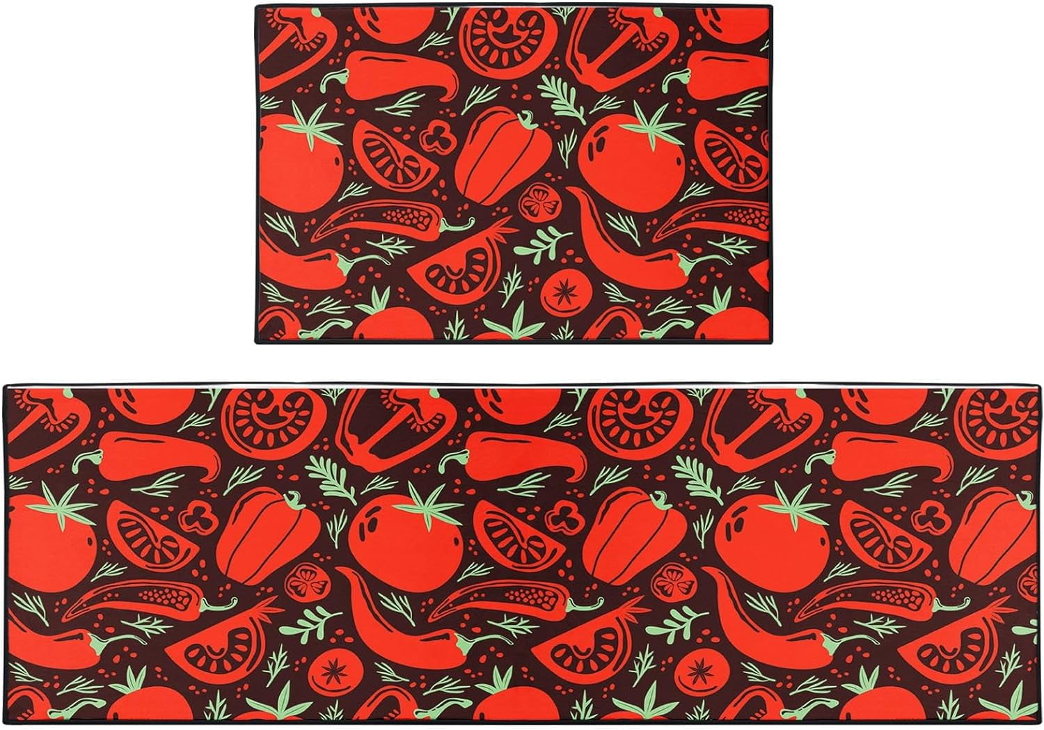 Red Kitchen Mat Vegetable Herbs Kitchen Rugs Sets of 2, Non-Slip Farm ...