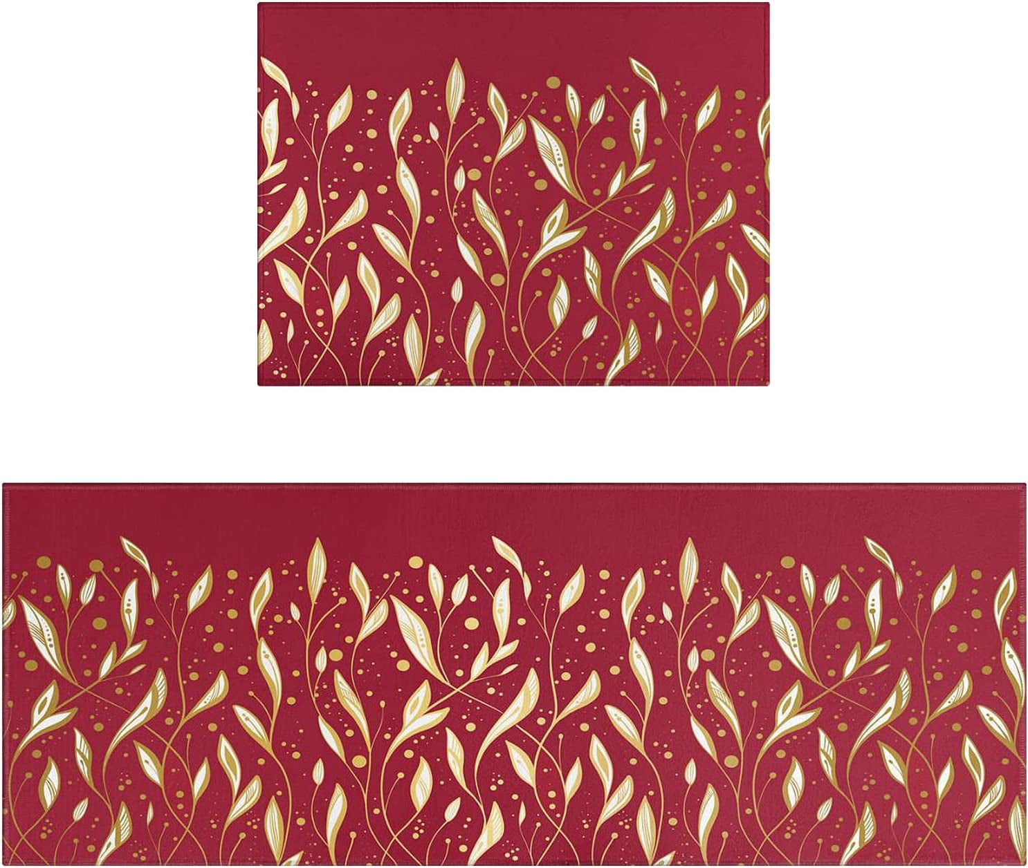 Red Kitchen Rugs Mat Set 2 Piece Non Slip Rubber Backing Kitchen Mats ...