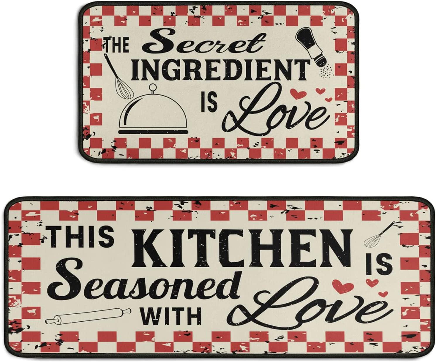 Red Kitchen Rugs Mat Set of 2 Funny Kitchen Love Quotes Kitchen Runner ...