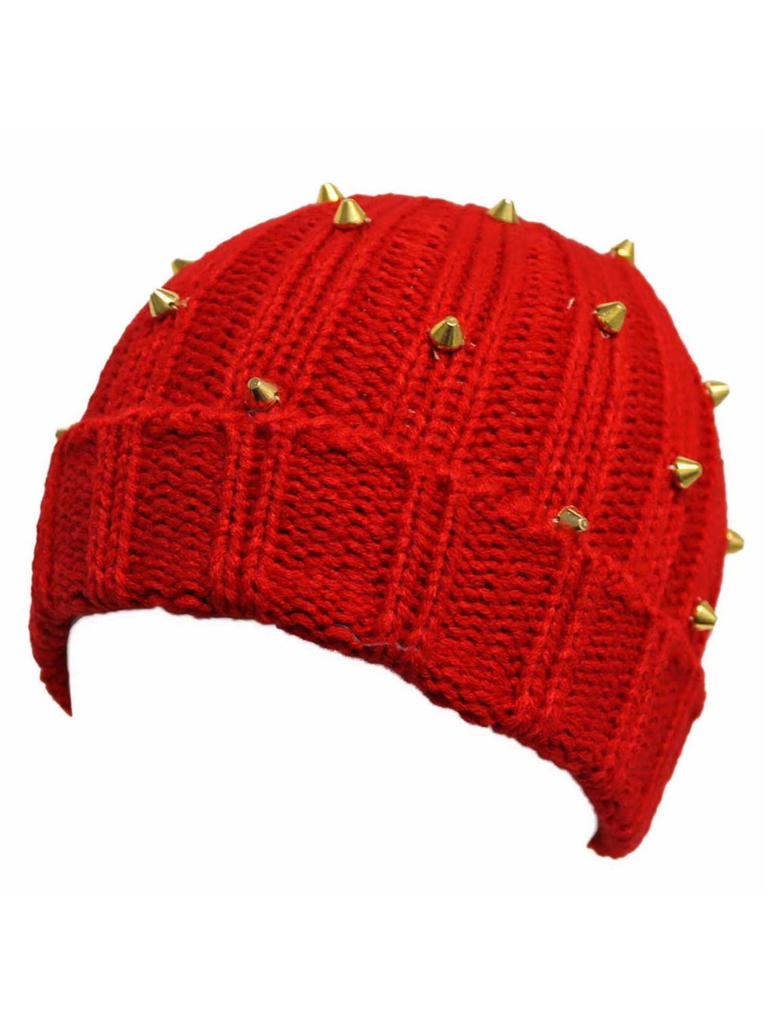 Red Knit Beanie Cap Hat With Gold Spikes - Walmart.com