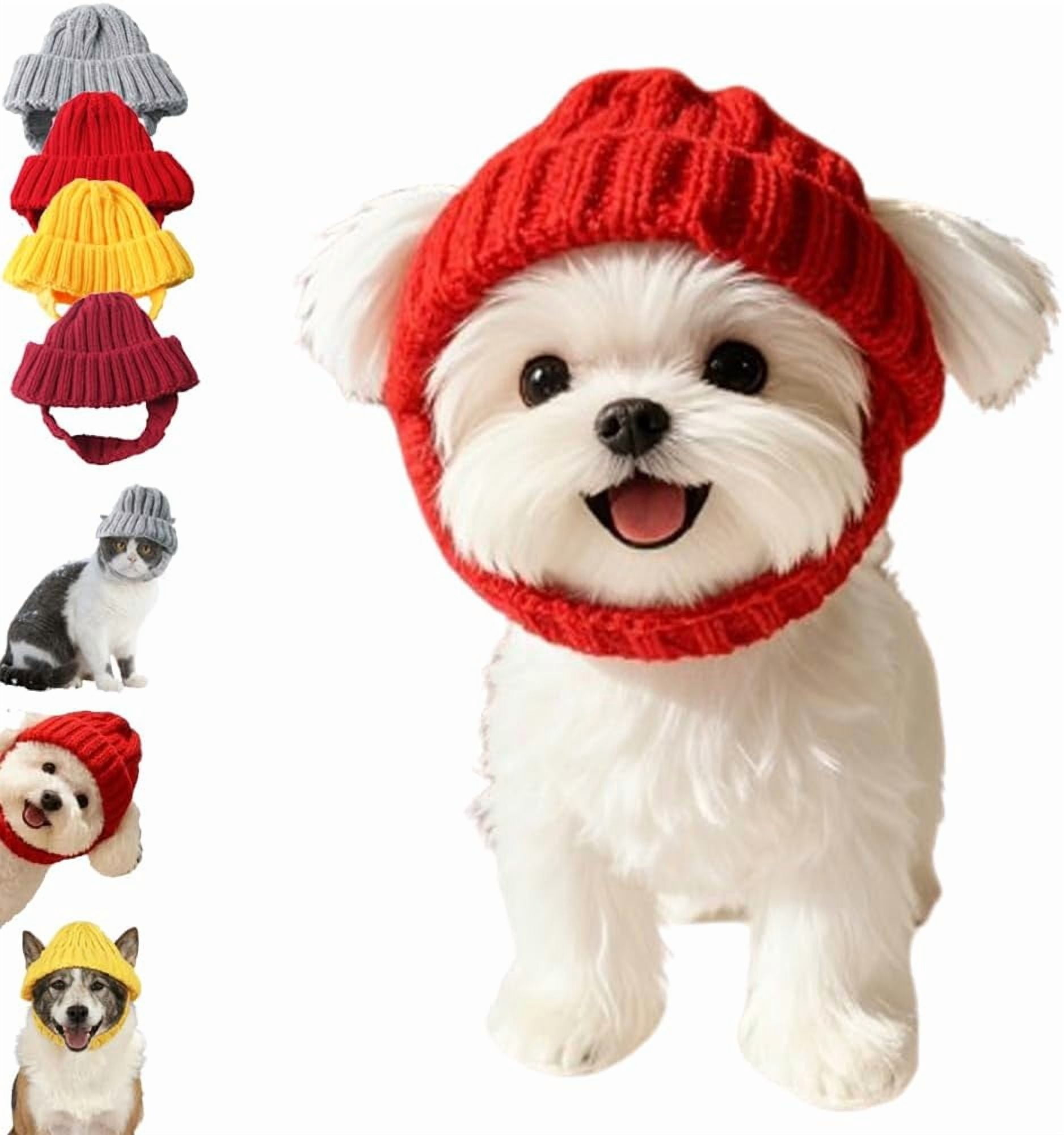 Red Knit Dog Beanie with Ear Flaps with Cute Snoods, Pet Knitted Snood ...