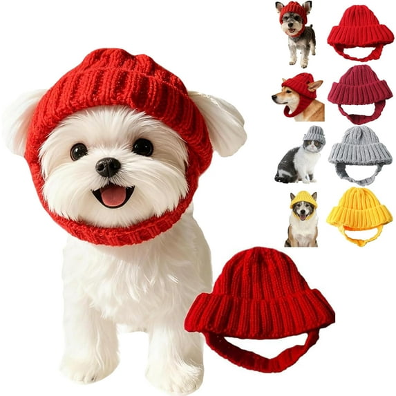 Red Knit Dog Beanie with Ear Flaps – Warm Winter Hat, Soft Knit Dog Hat ...