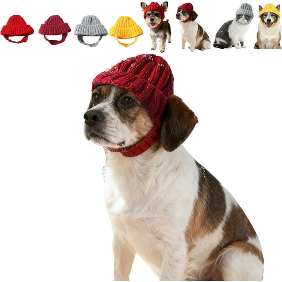 Red Knit Dog Beanie with Ear Flaps – Warm Winter Hat, Soft Knit Dog Hat ...