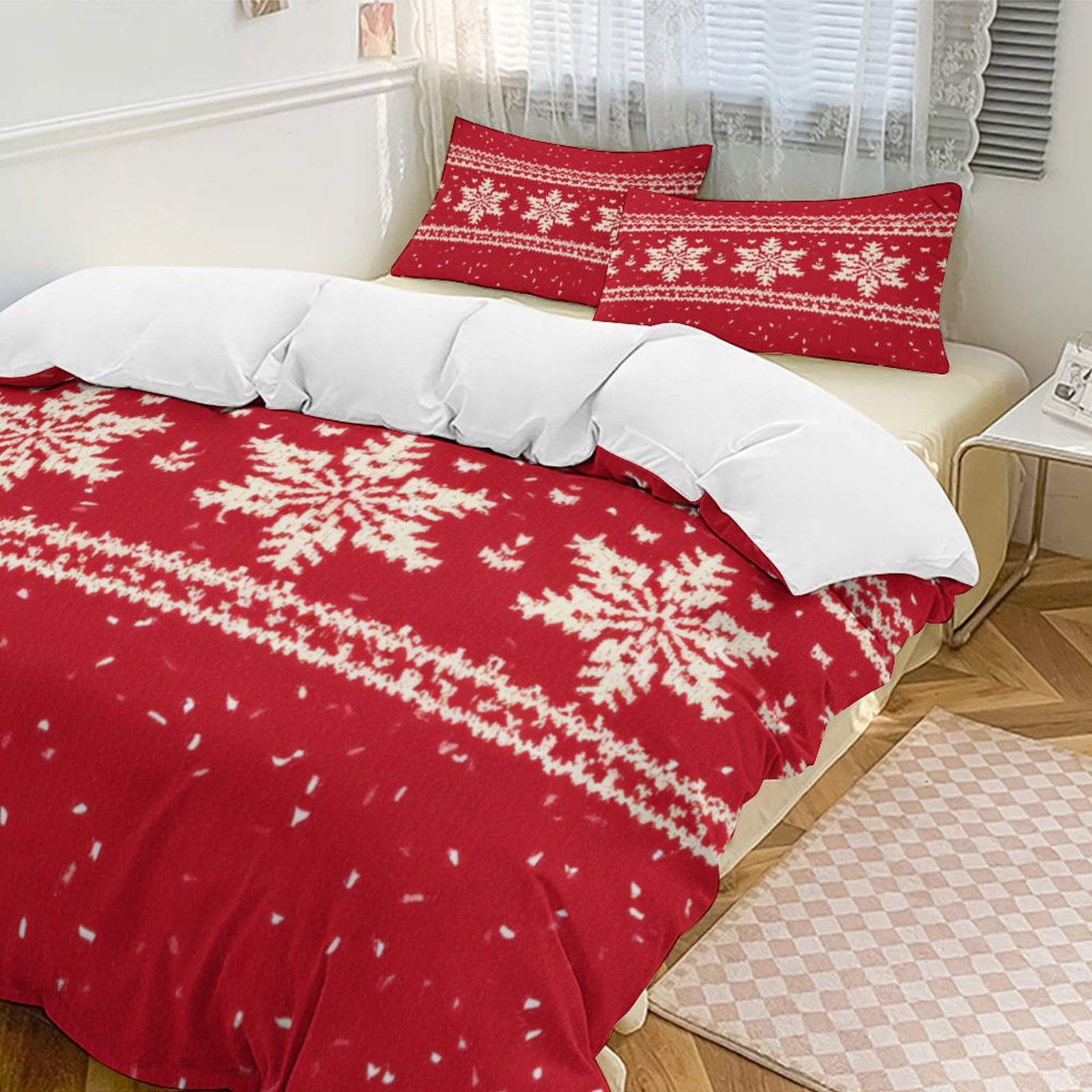 Red Knit Snowflake Pattern Duvet Cover Set Bedding Set Polyester Quilt ...