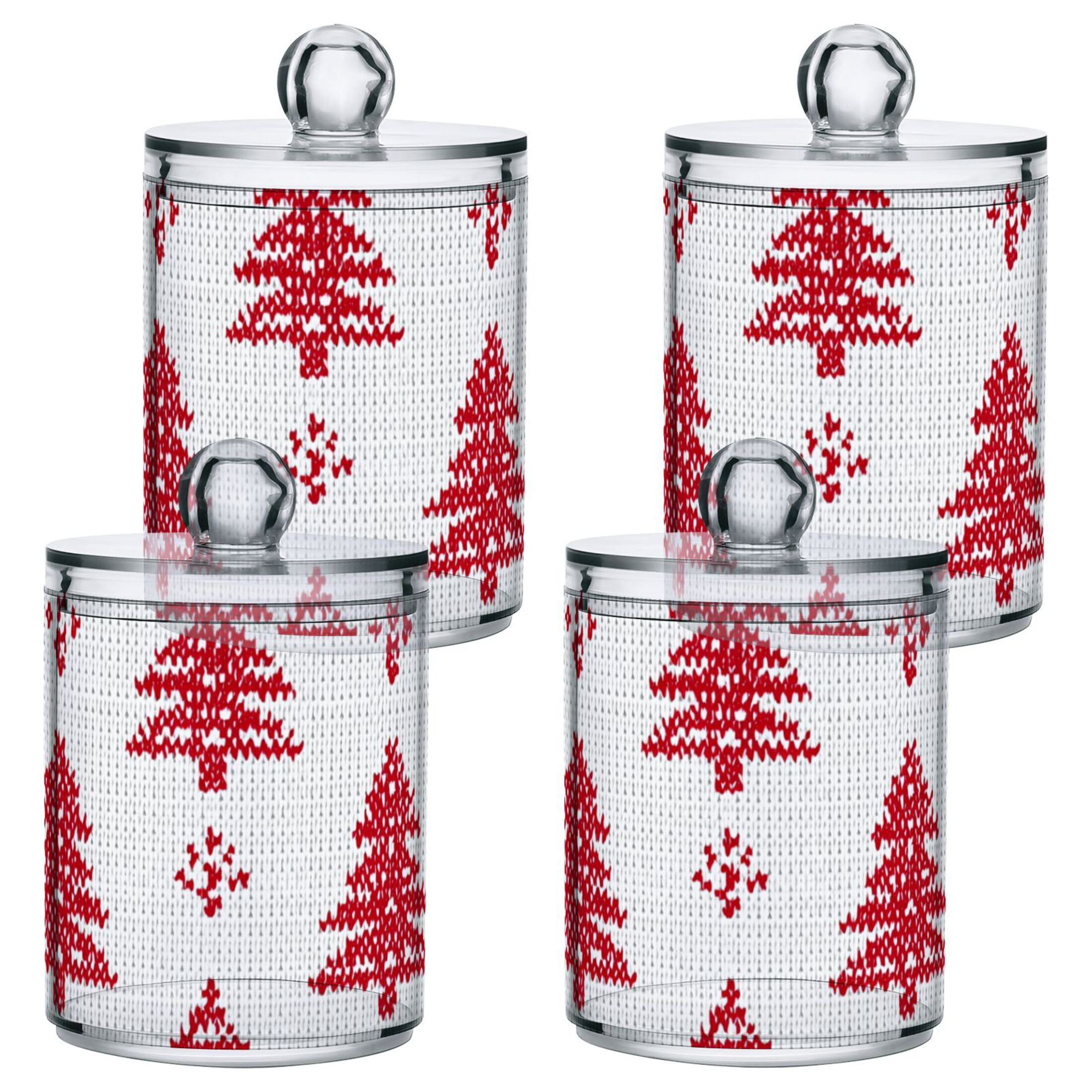 Red Knitted Christmas Tree Translucent Plastic Cans Storage Canisters ...
