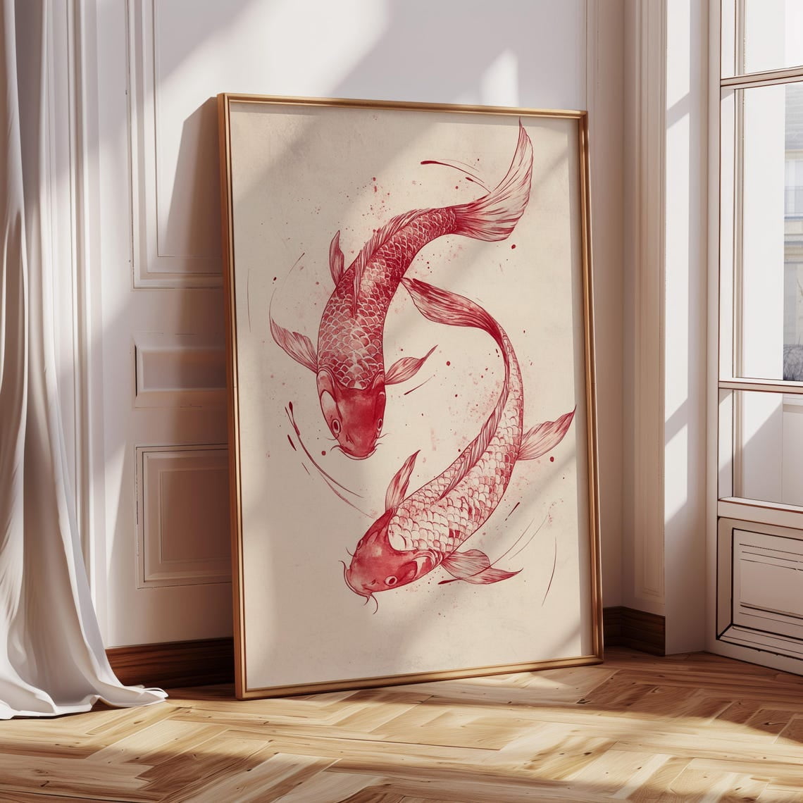 Red Koi Fish Ink Drawing, Japanese Zen Art, Yin Yang Fish Wall Print ...