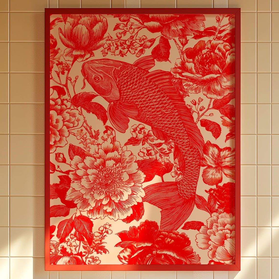 Red Koi Fish Poster, Japanese Art Print, Maximalist Wall Art, Zen ...