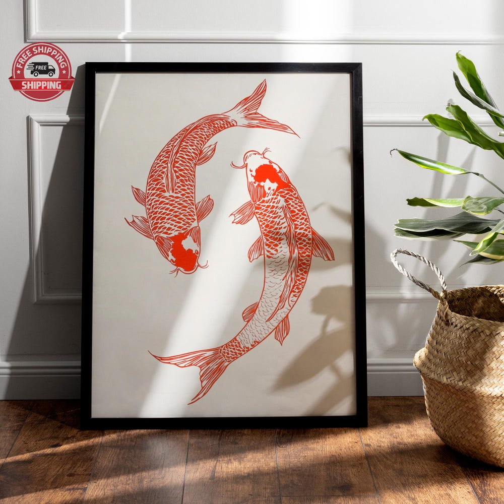 Red Koi Print, Koi Fish Print, Japanese Print, Vintage Print, Printable ...