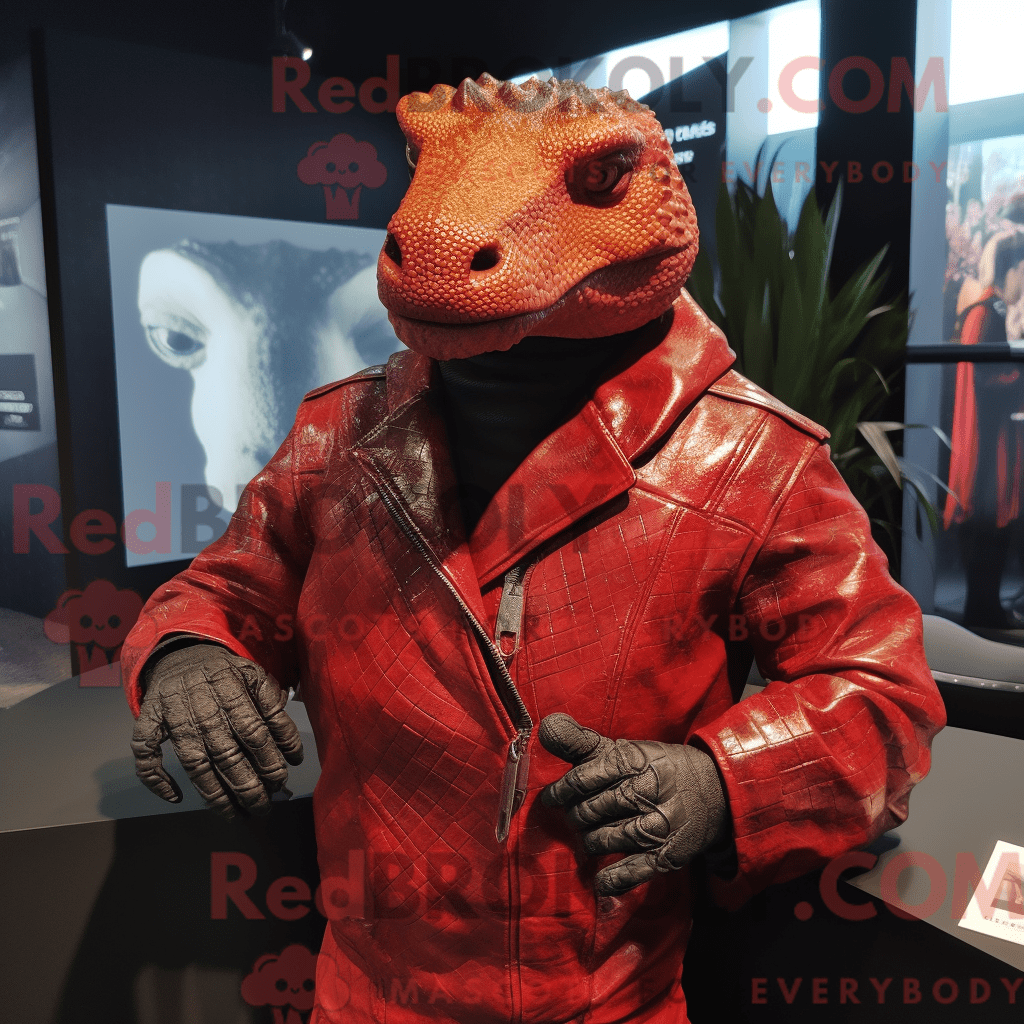Red Komodo Dragon REDBROKOLY mascot costume character dressed with a ...