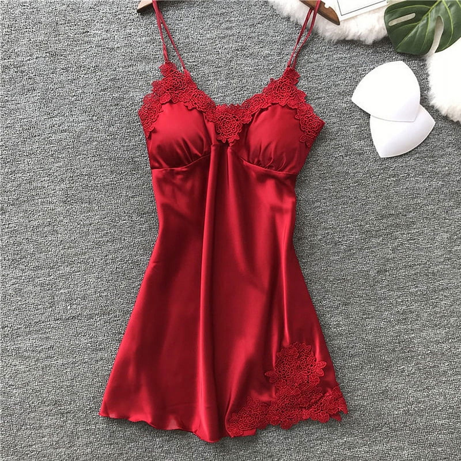 (Red L) Women Sexy Lingerie Silk Lace Robe Dress Babydoll Nightdress ...