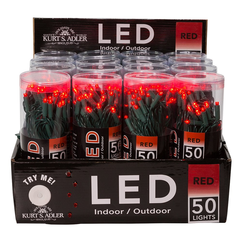 Kurt Adler UL 50-Light 5mm Red LED Light Set with Green Wire - Walmart.com