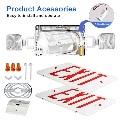 Red LED Exit Sign with Emergency Lights, Commercial Emergency Lights ...