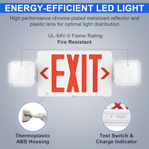 Red LED Exit Sign with Emergency Lights, Commercial Emergency Lights ...
