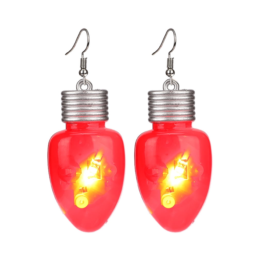 Red LED Light Bulb Dangle Drop Earrings Christmas Light Up Glow in The ...