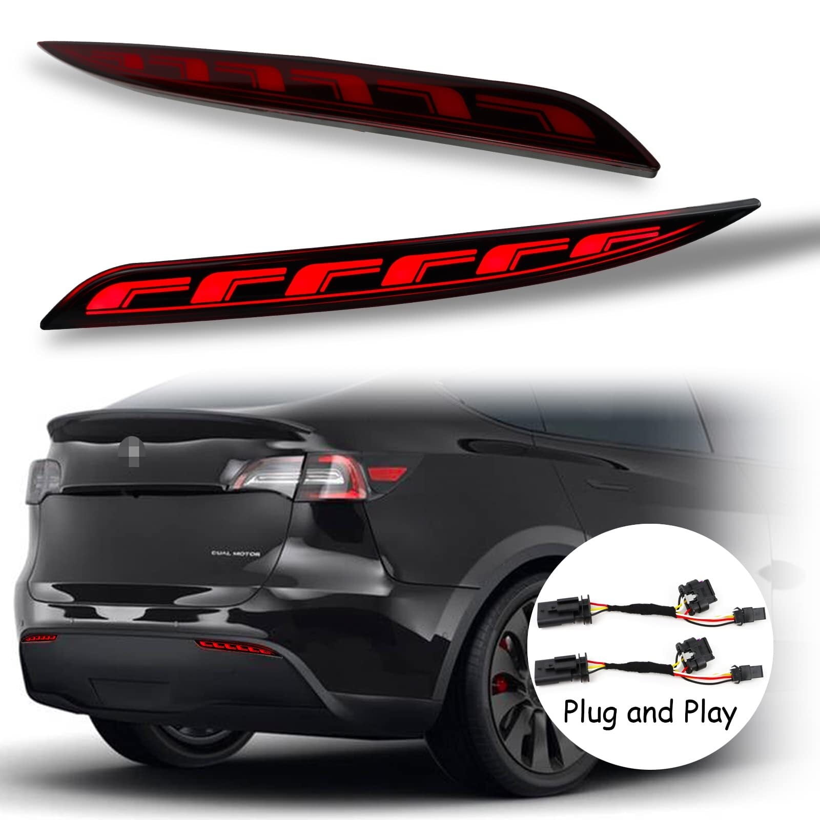 Red LED Rear Bumper Reflectors Fog Brake Tail Light Lamps Turn Signal ...