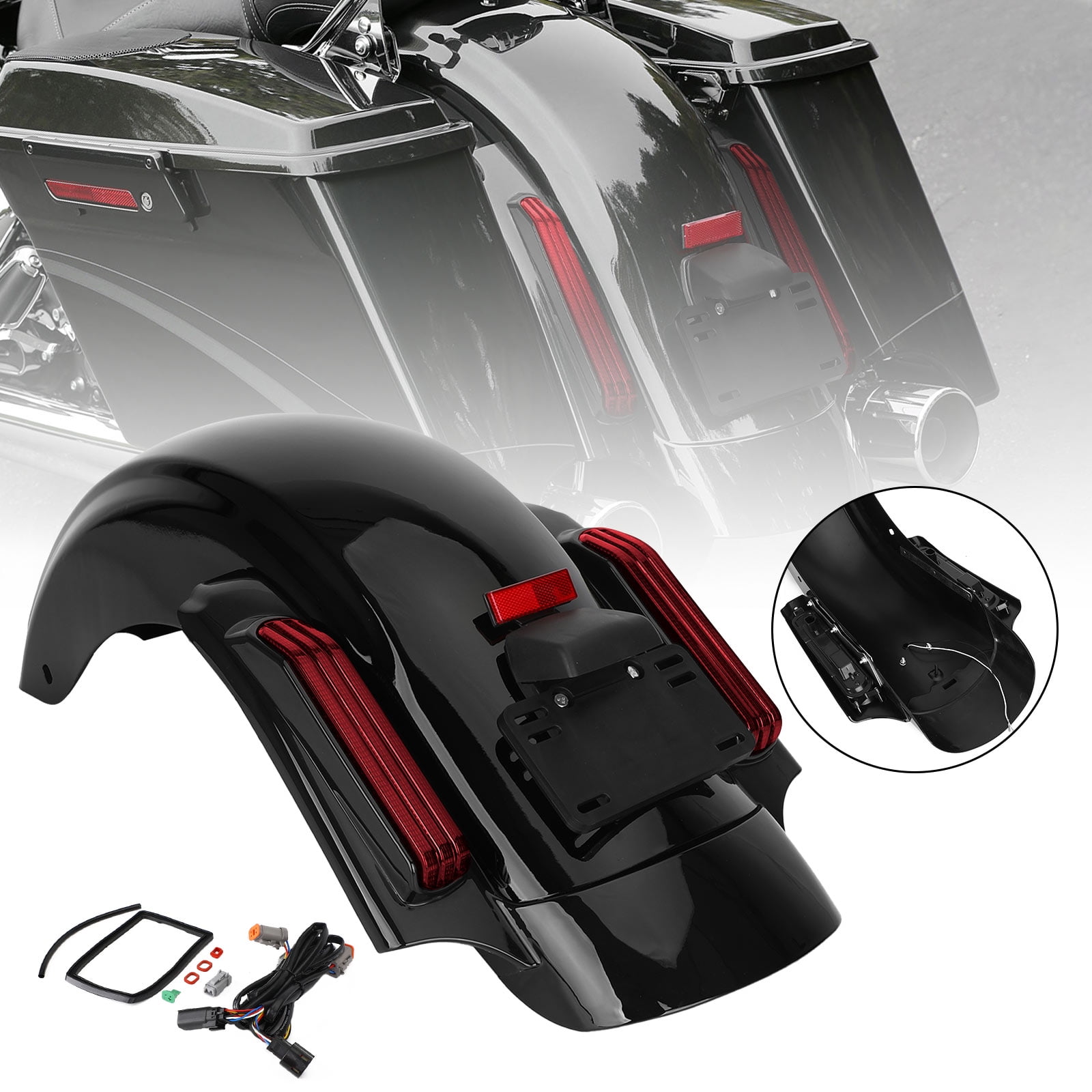 Red LED Rear Fender System Fit For Harley Touring Road King Glide 14-Up ...