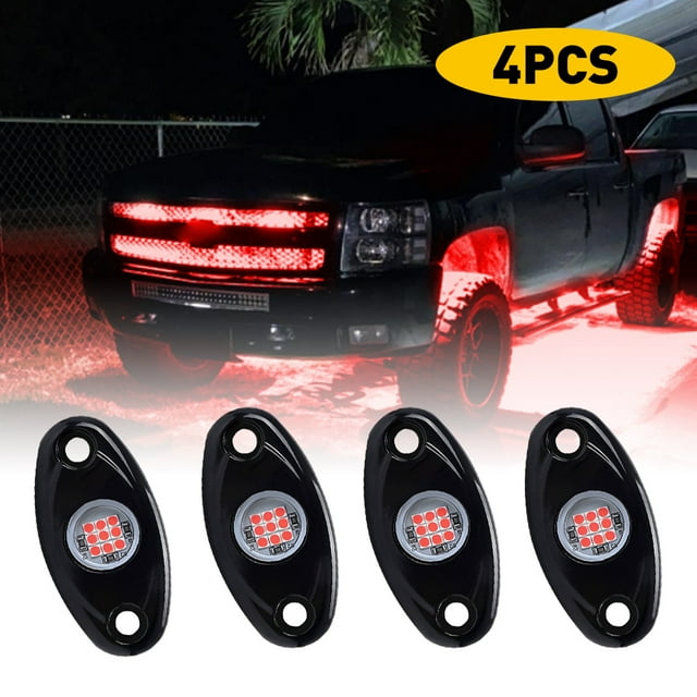 Red LED Rock Lights Fit For Jeep Off-Road Truck UTV ATV 4Pods Underbody ...