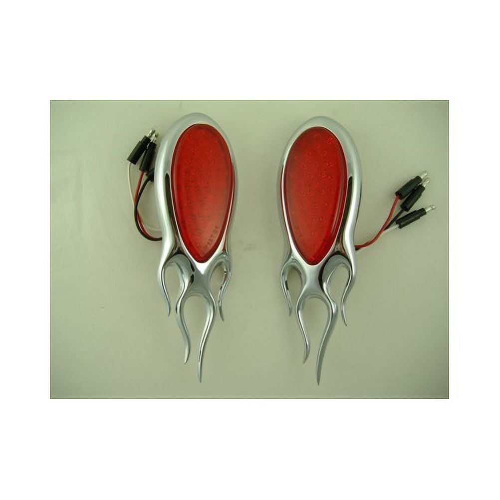 Red LED Tear Drop Trailer Stop Turn Brake Tail Lights / Chrome Flame ...