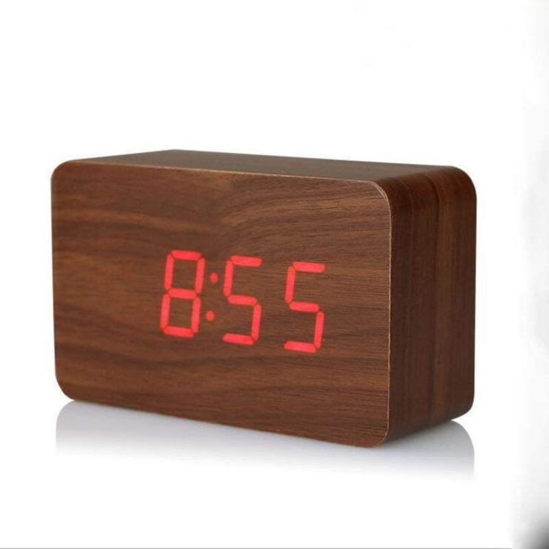 Red LED light wooden digital alarm clock - Walmart.com