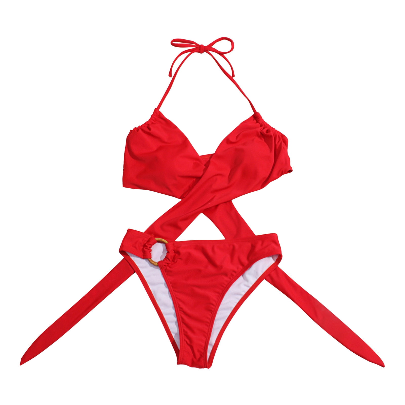 Red Ladies Beach Matching Casual Tops Sets Top Swimwear Micro Bikini ...