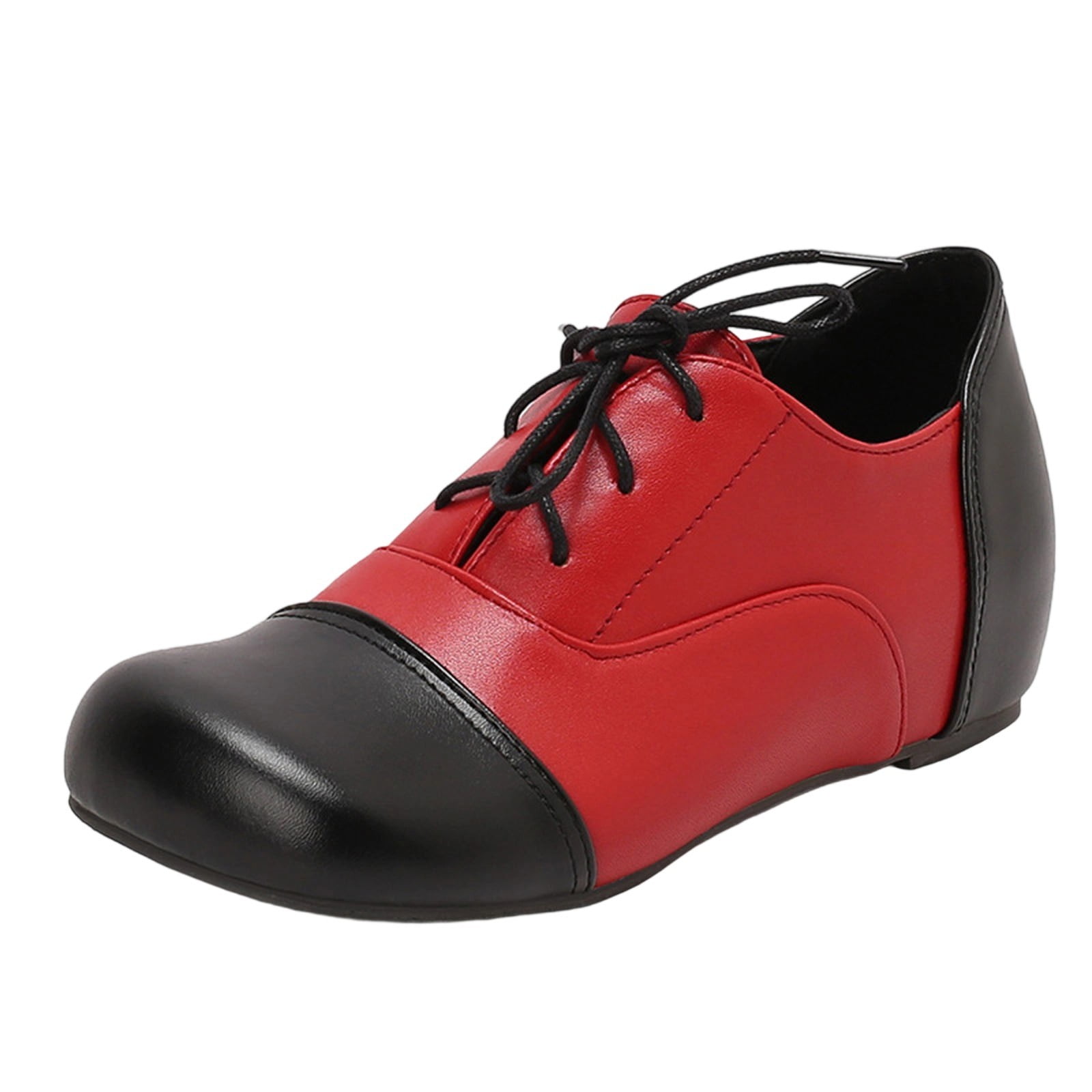 Red Ladies Comfortable Lace Up Flat Shoes Round Toe Color Block Design ...