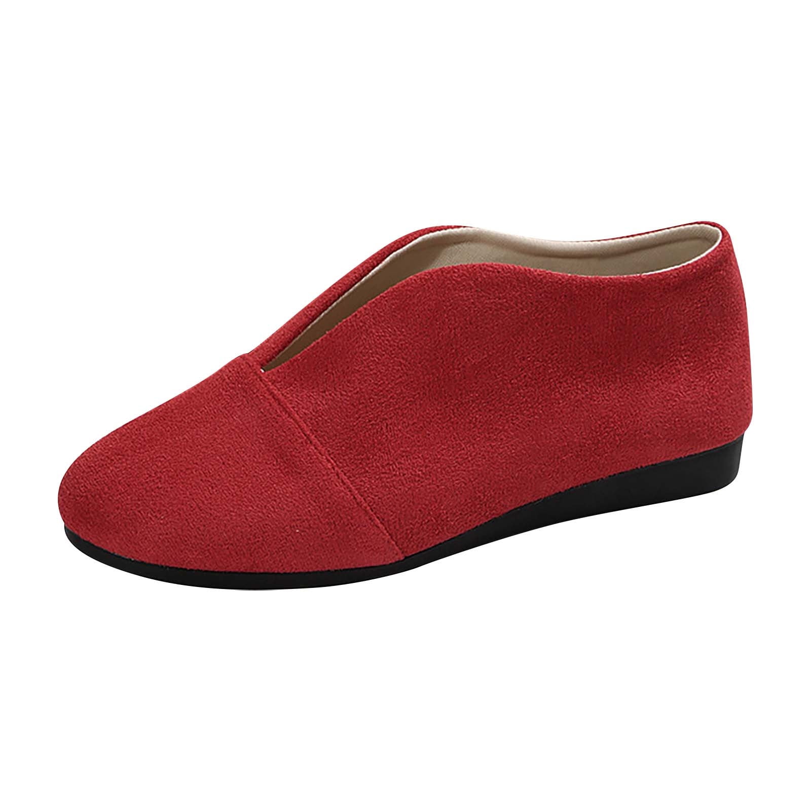 Red Ladies Flat Pointed Toe Slip On Lazy Loafers Casual Shoes Plus Size ...