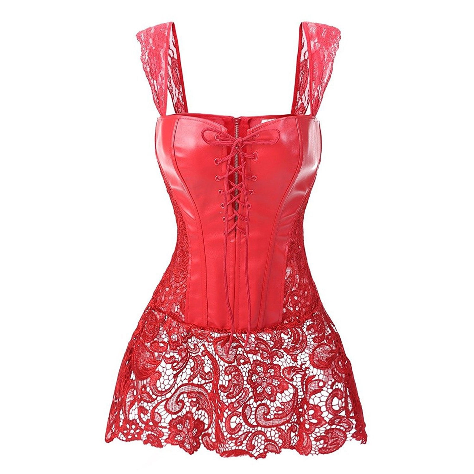 Red Ladies Lace Faux Leather Skort Shape Wear Body Shapers for Women ...