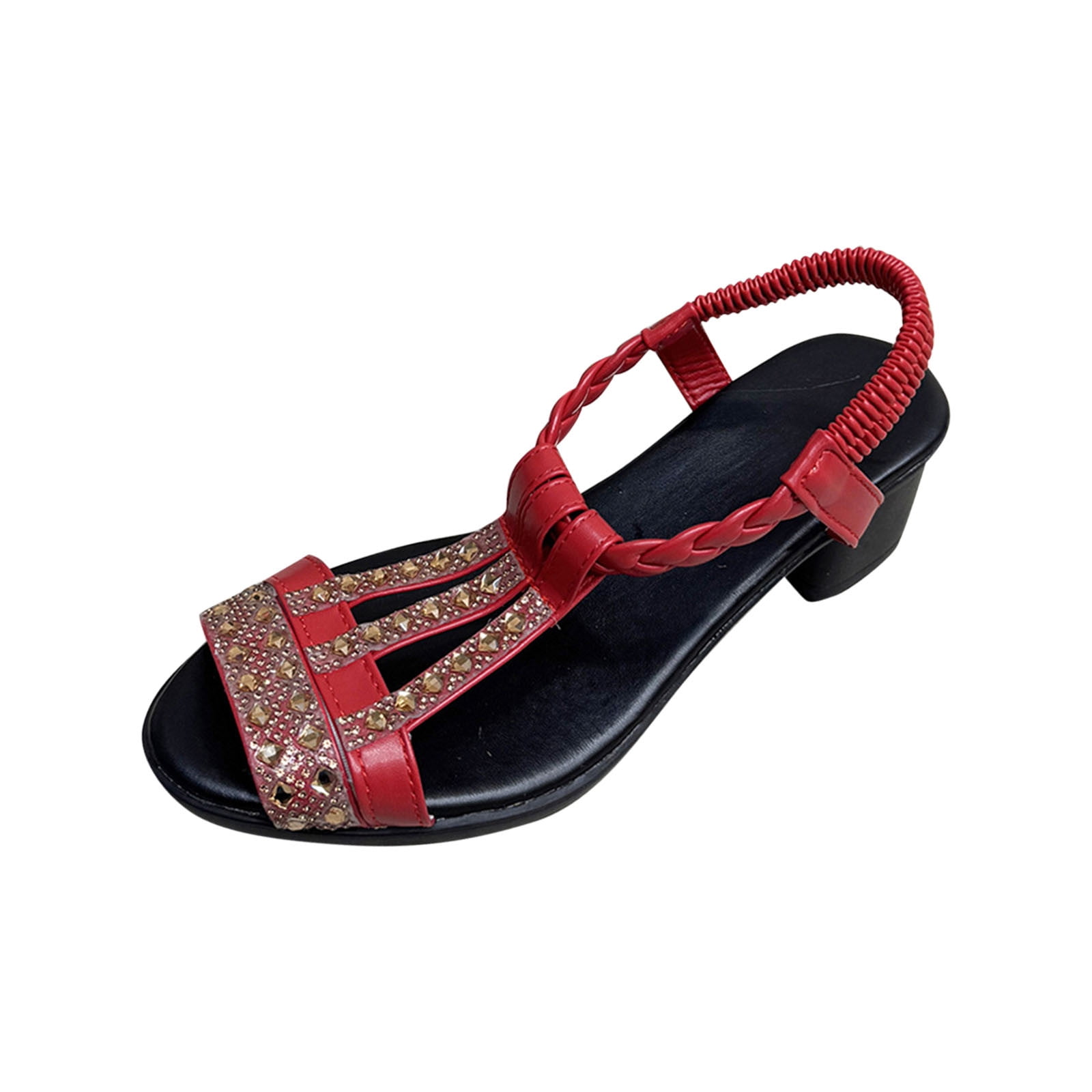 Red Ladies Leisure Sandals With Fish Mouth Open Toe Rhinestone And ...