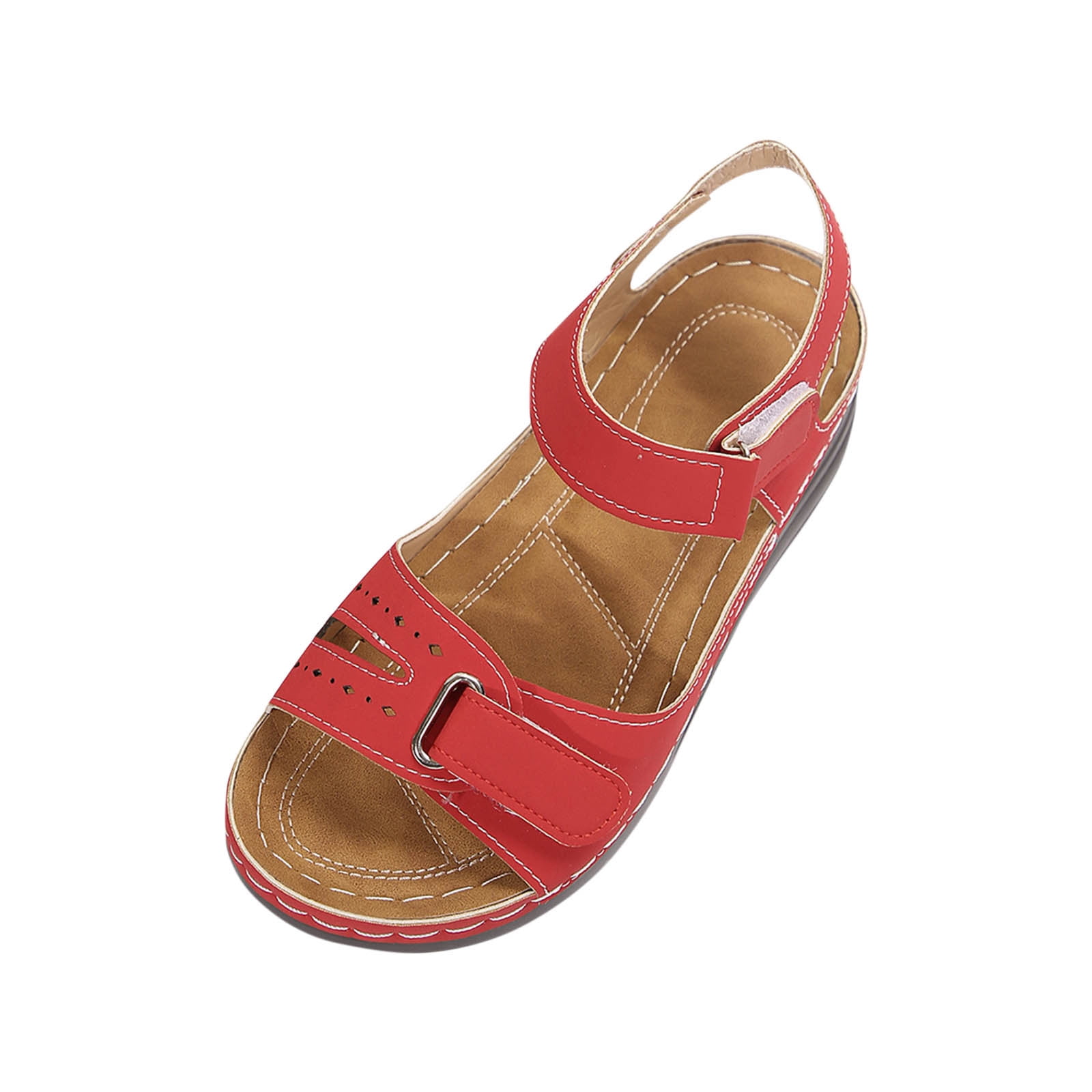 Red Ladies Leisure Sandals With Round Toe Design And 4.5Cm Heel For ...