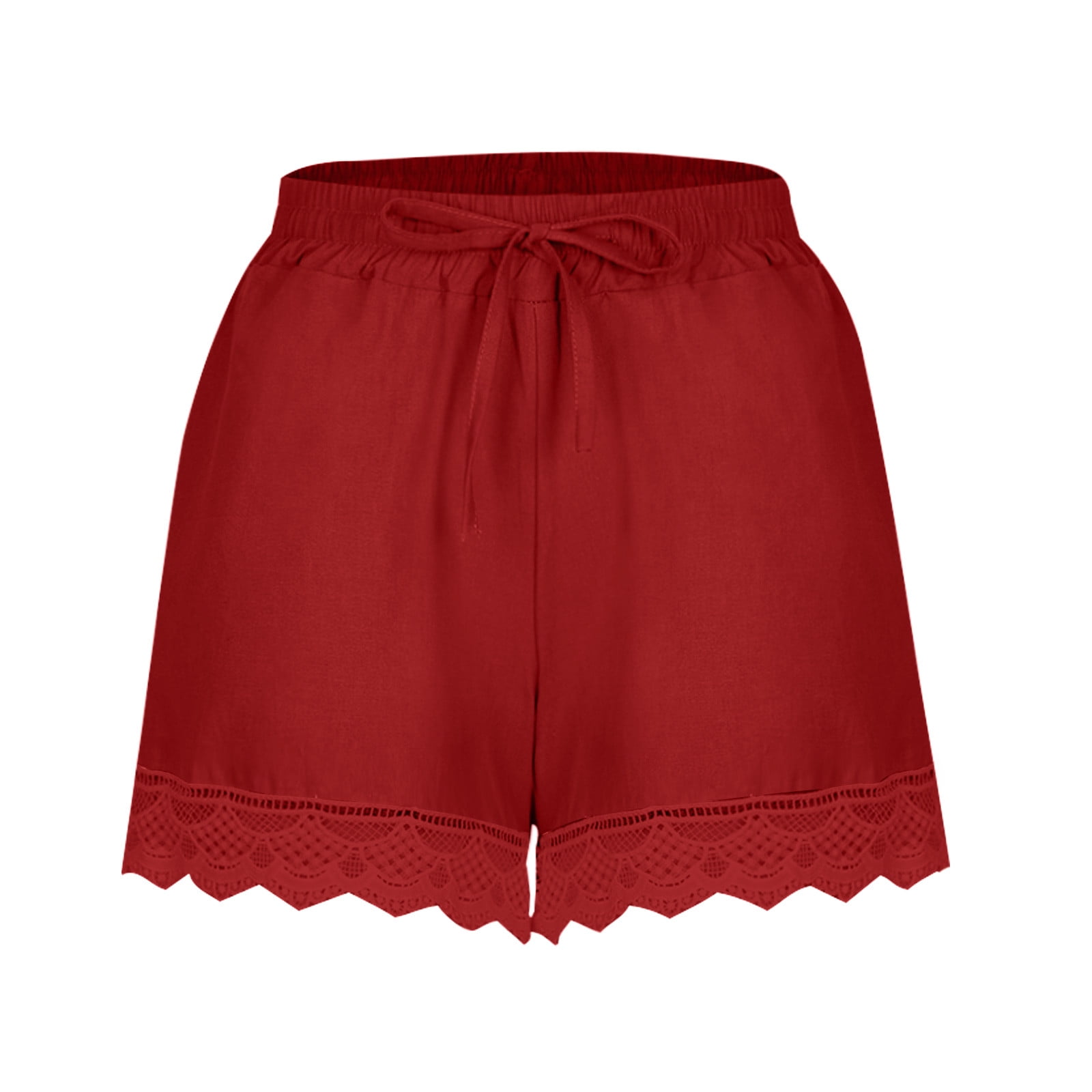 Red Ladies Loose Fit Oversized Shorts Lace Faux Linen Pants Pantyhose ...