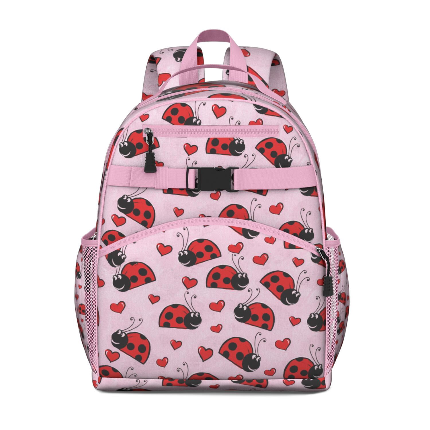 Red Ladybird Students Backpack with Cartoon Ladybug Print, Polka Dot ...