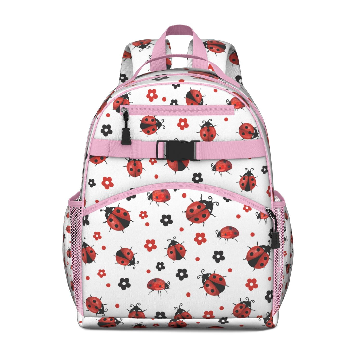 Red Ladybird Students Backpack with Cartoon Ladybug Print, Polka Dot ...