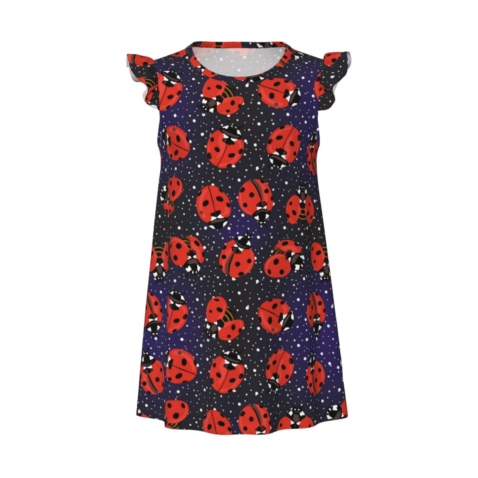 Red Ladybug Girls Nightgown, Flutter Short Sleeves Night Dress, Pajamas ...