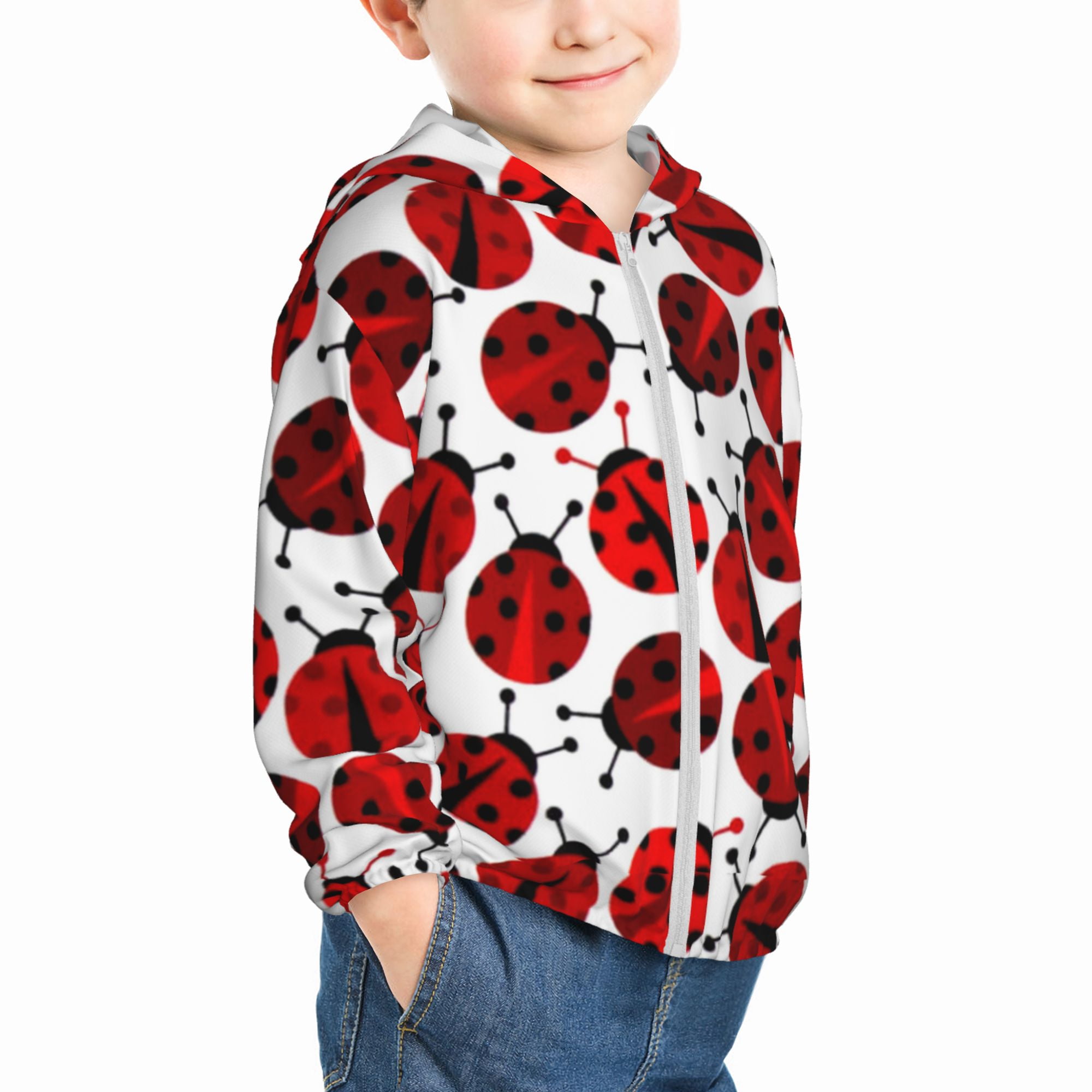 Red Ladybug Kids Zip-Up Hoodie Girls Boys Sun Protection Jacket Hooded ...