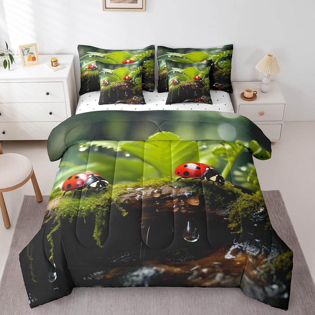 Red Ladybug King Bedding Sets 7-Piece Cute Cartoon Ladybug Comforter ...