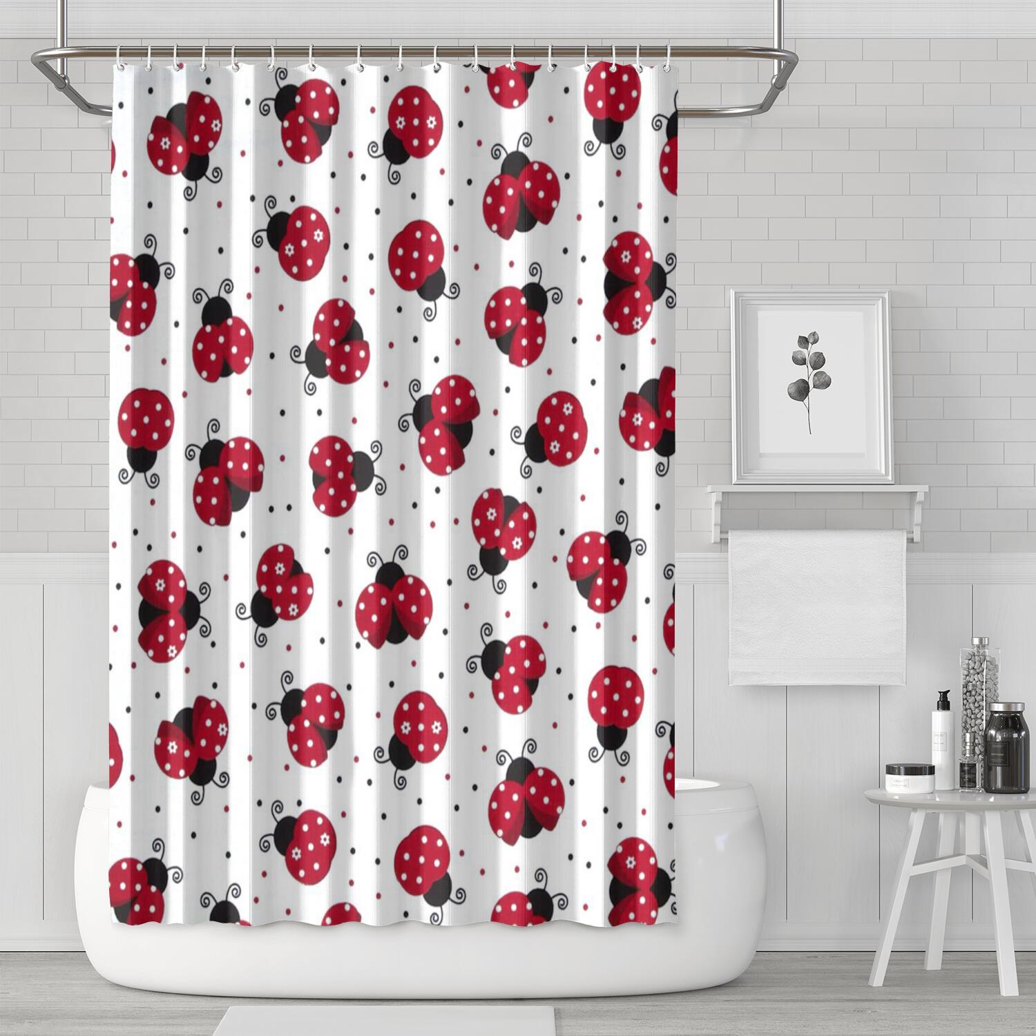Red Ladybug Print Shower Curtain - Nature Insect Themed Waterproof ...