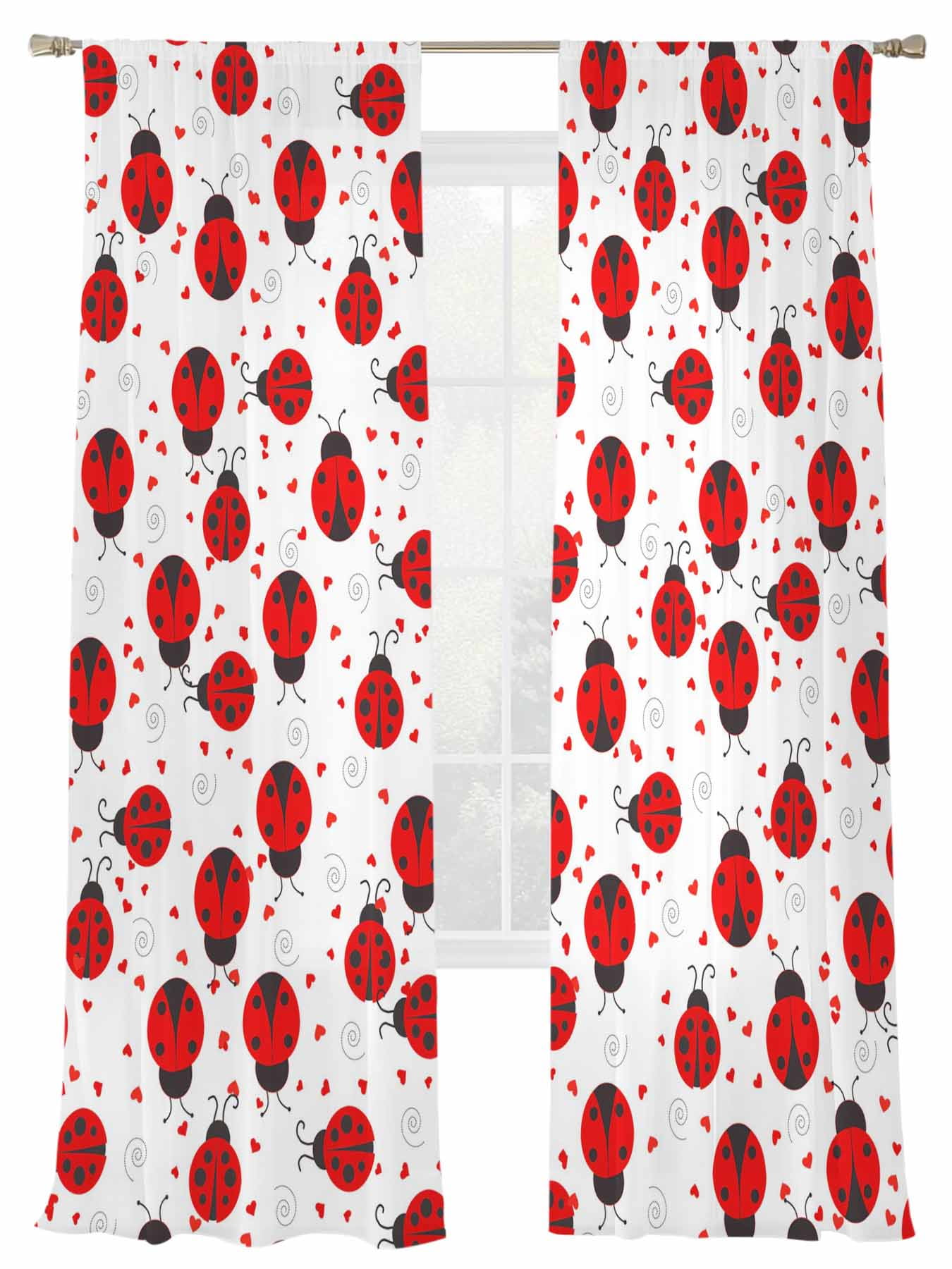 Red Ladybug Sheer Curtains for Living Room Bedroom, Cartoon Insects ...