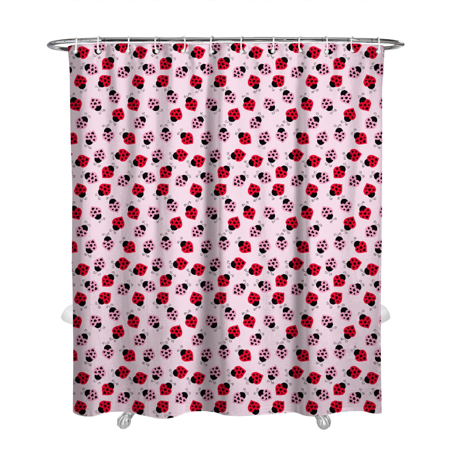 Red Ladybug Shower Curtain with 12 Hooks - 72x84 Inch Cartoon Nature ...