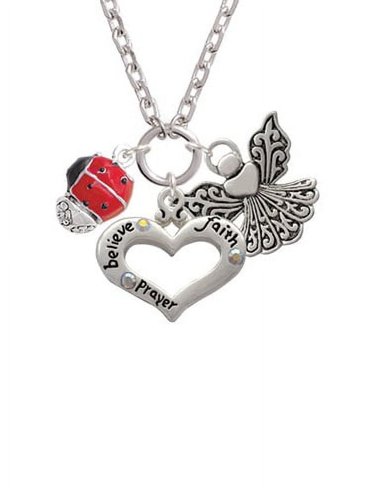 Red Ladybug Spinner Believe Faith Prayer Heart and Angel Zoe Necklace ...