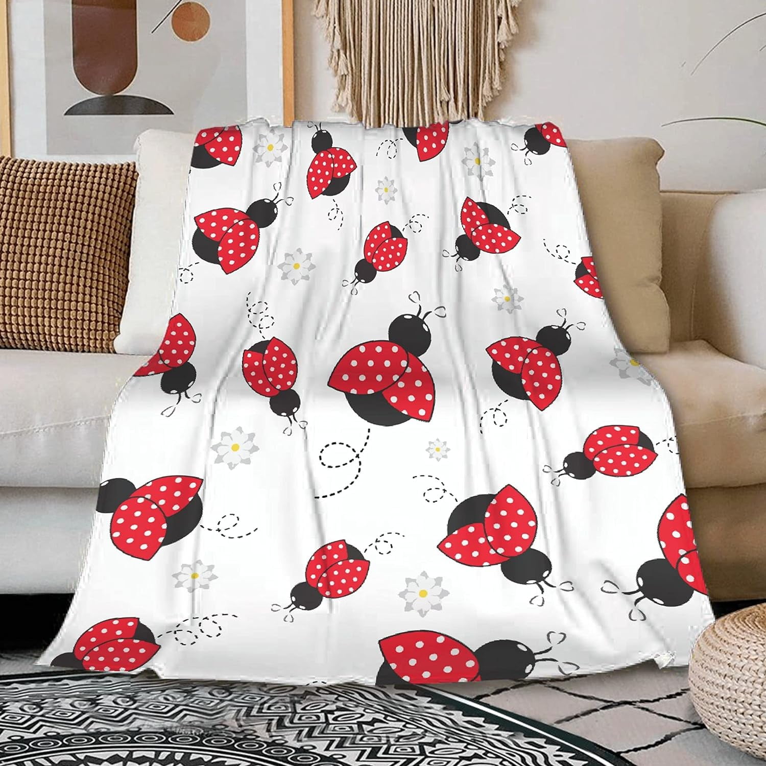 Red Ladybug Throw Blanket Warm Lightweight Flannel Ladybug Home Decor ...