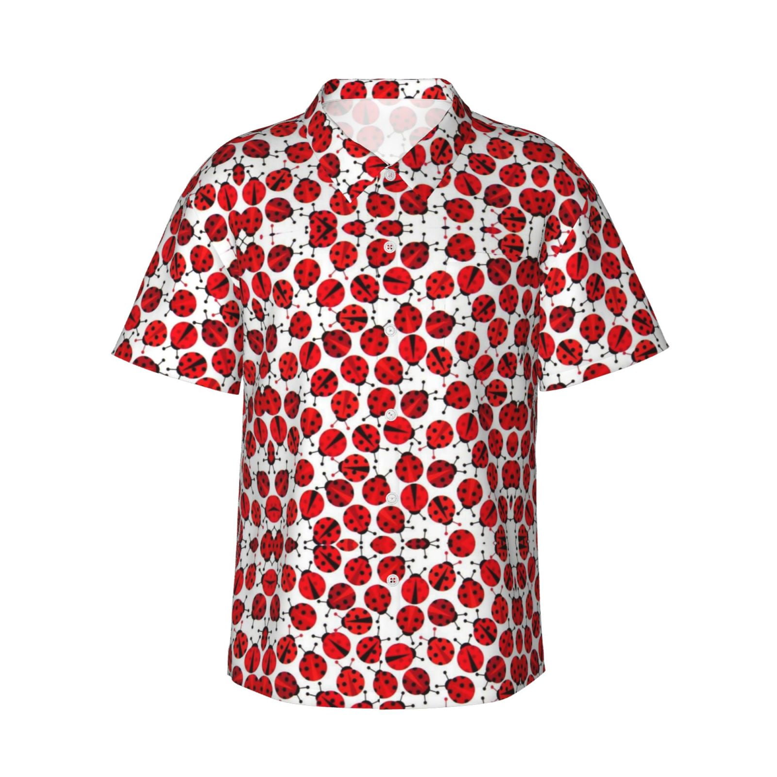 Red Ladybugs Hawaiian Shirts For Men, Summer Short-Sleeve Relaxed-Fit ...