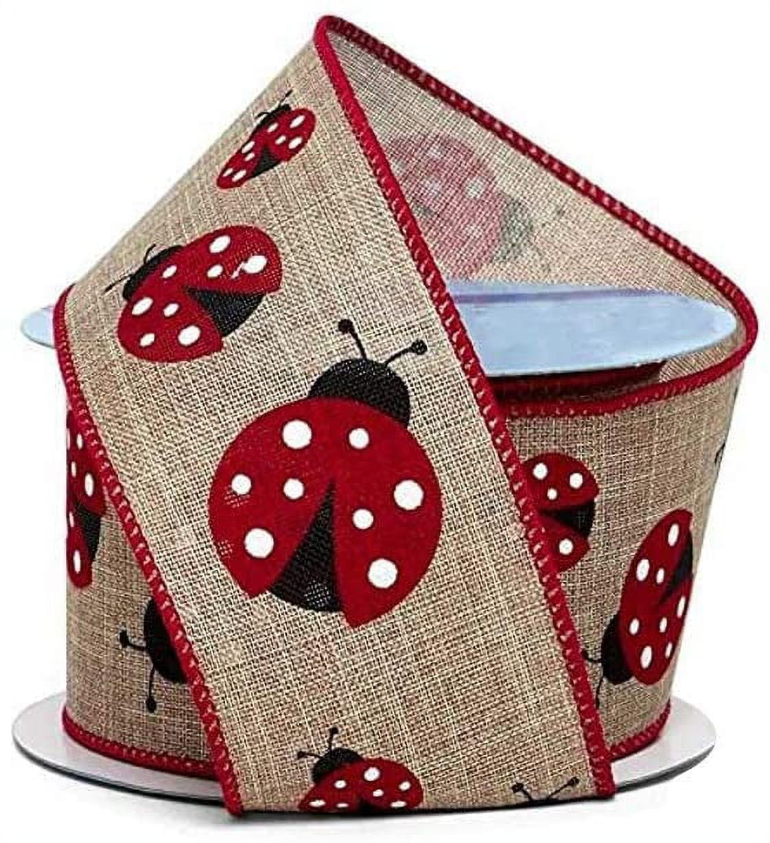 Red Ladybugs Natural Wired Ribbon - 2 1/2" x 10 Yards, Easter, Spring ...
