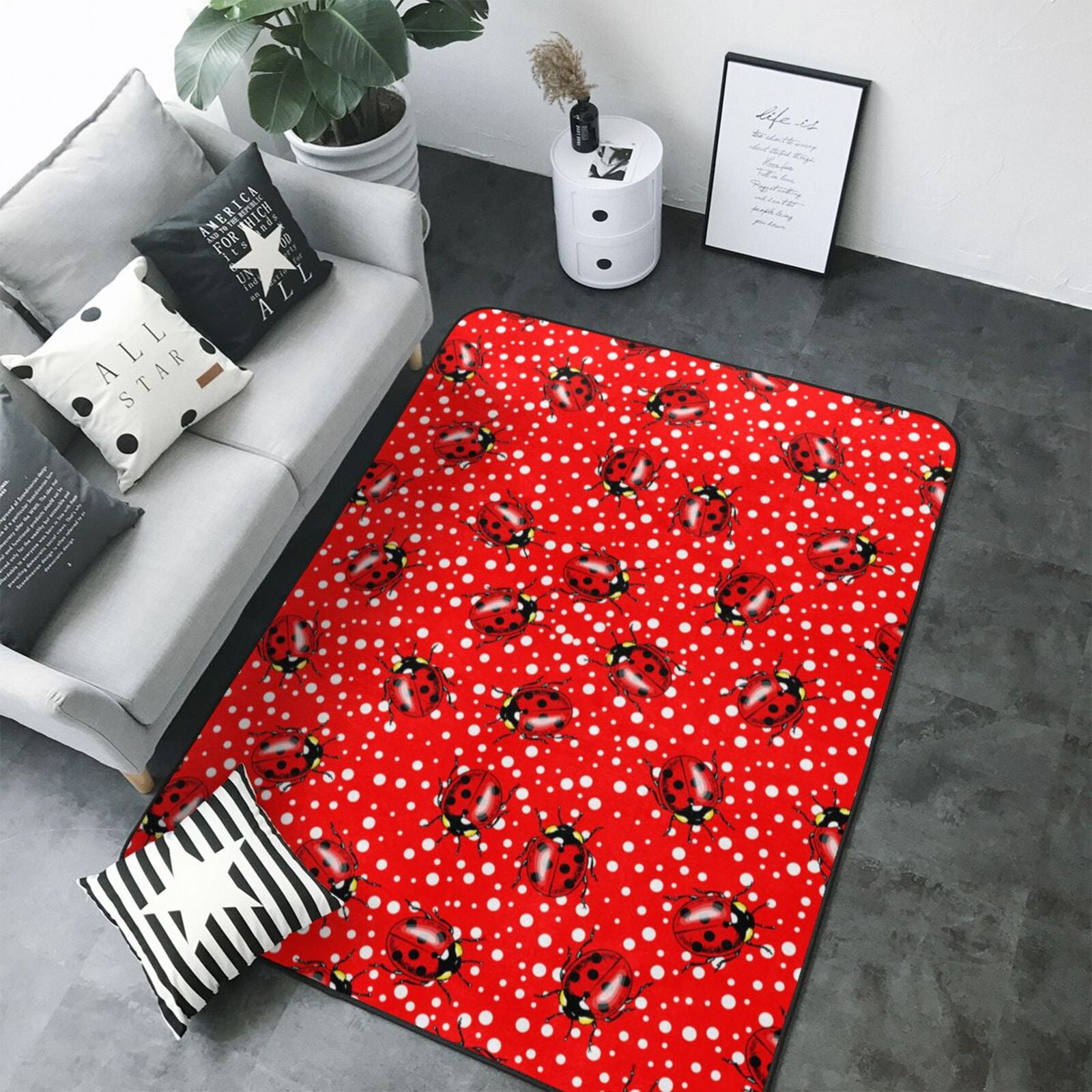 Red Ladybugs On White Dotted Area Rugs for Living Room Bedroom, 5x7 ...