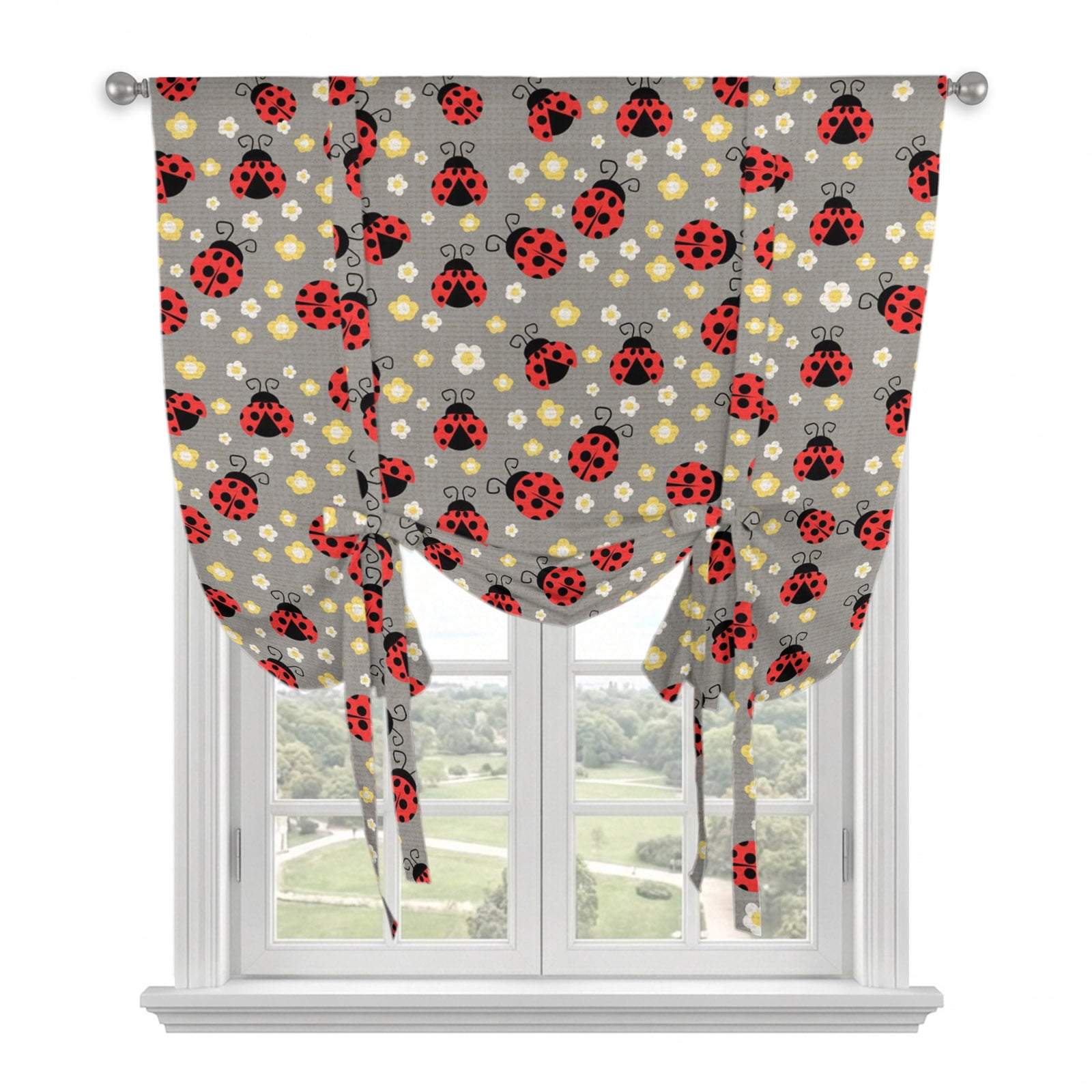 Red Ladybugs Tie Up Curtains for Window, Thermal Insulated Balloon ...